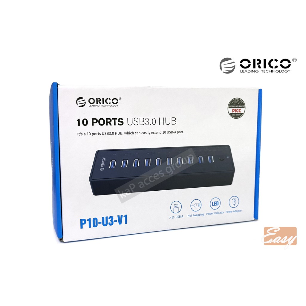 USB 3.0 10 Port HUB + Power Adapter 12V 4A(ORICO) แท้ชิปเซ็ท VIA-Labs ...