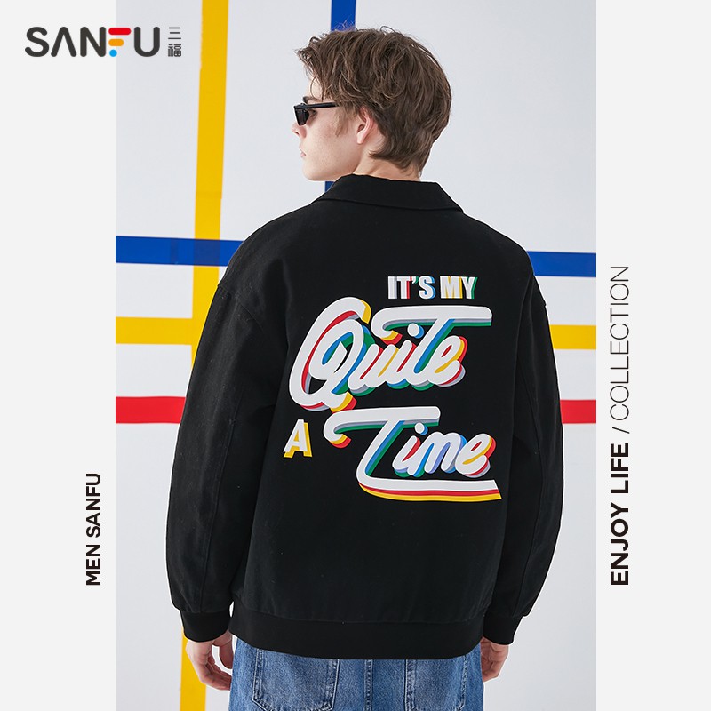 Sanfu 2021 แจ็คเก็ตผ้าฝ้ายพิมพ์ลายแฟชั่นผู้ชายฤดูใบไม้ผลิสีรุ้งสไตล์ ...