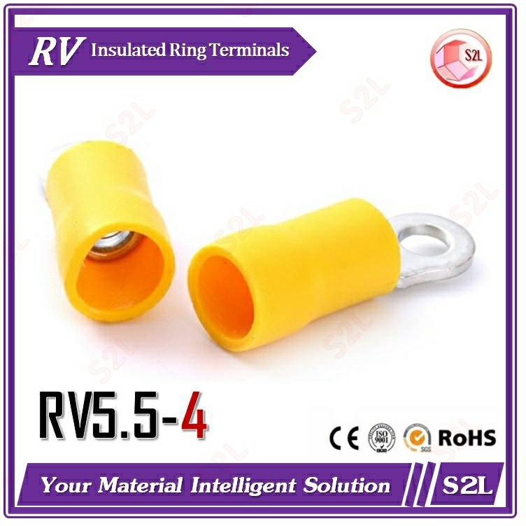 【RV5.5】 หางปลากลมหุ้ม สีเหลือง RV5.5-4/RV5.5-6/RV5.5-8 สำหรับสายขนาด 10-12 AWG **【10pcs/pack ...