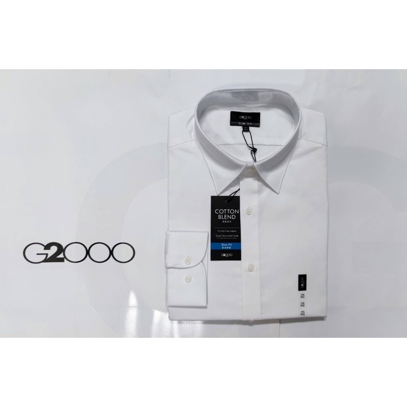 G2000 เสื้อเชิ้ตผู้ชายแขนยาวสีขาว Cotton Poplin ทรง SLIM FIT | Shopee Thailand
