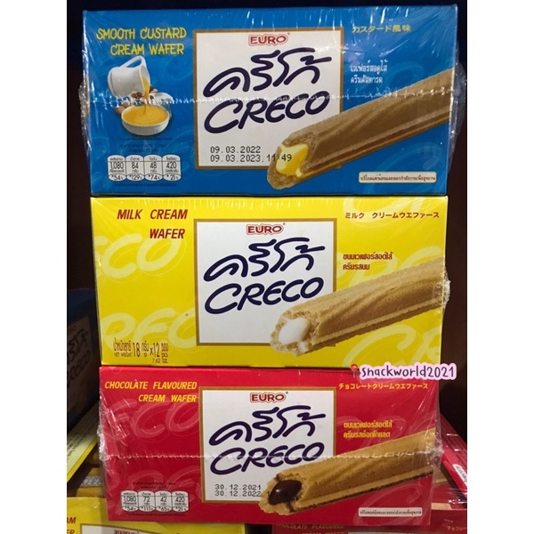 ครีโก้ เวเฟอร์สอดไส้ Creco ตรา Euro (แพค 12 ชิ้น) อร่อย😋 รสนม, คัสตาร์ต ...