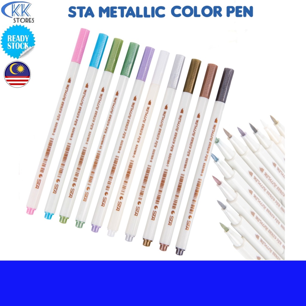 ปากกามาร์กเกอร์วาด STA Premium Metallic Brush Marker Pen Drawing/ Pen ...