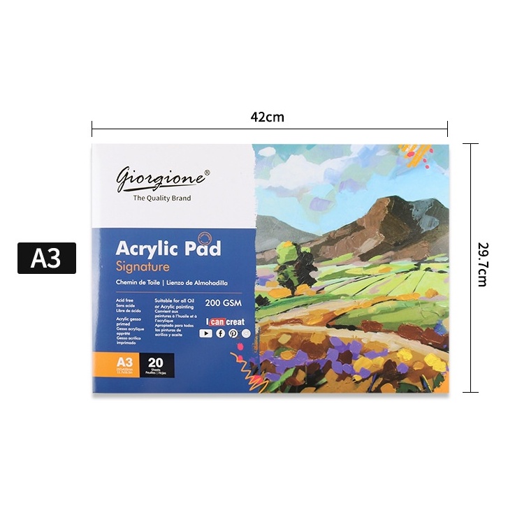 A3/A4/A5 Premium Acrylic Pad 20 Sheets Painting Drawing Pad with Thick ...