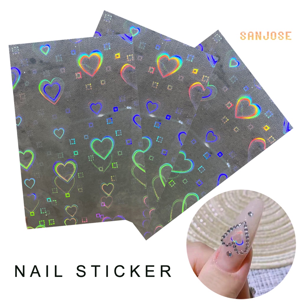 Sj_ สติ๊กเกอร์โฮโลแกรมรูปหัวใจ Diy สําหรับตกแต่งเล็บ 3 ชิ้น / ชุด ...