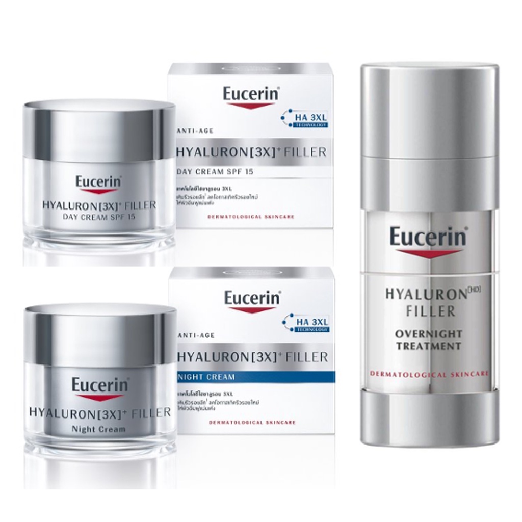 Eucerin Hyaluron (3x) Filler Set3 (Day Cream+Night Cream 50ml + Overnight Treatment 30ml) ยูเซอ ...