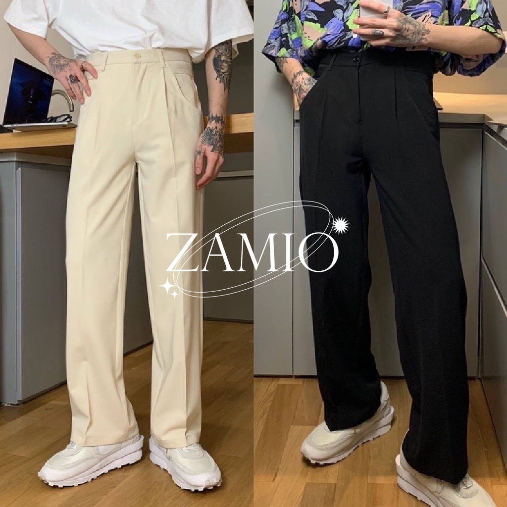 Slack pants กางเกงสแลคเอวสูงขากระบอกตรง | Shopee Thailand