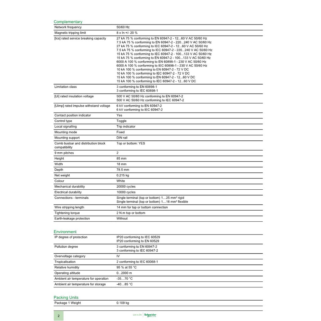 Schneider A9F74116 เบรกเกอร์ลูกย่อย 1โพล 16แอมป์ Miniature circuit ...