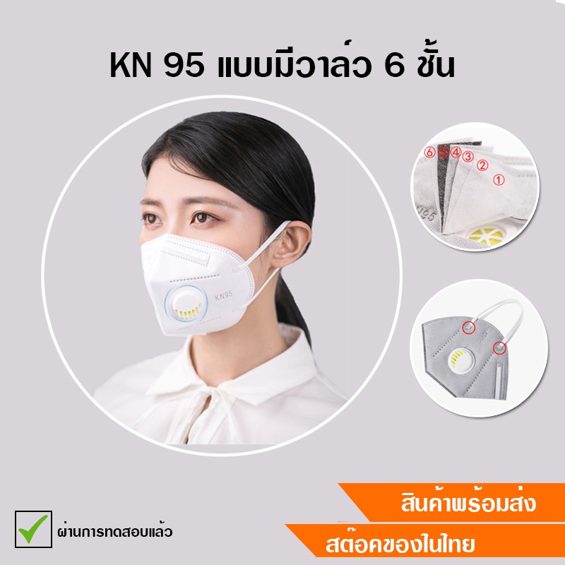 หน้ากาก KN95 หน้ากากแบบมีวาล์ว 6ชั้น ป้องกันฝุ่น PM2.5 | Shopee Thailand