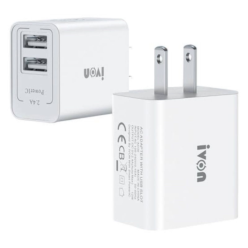 อะแดปเตอร์หัวชาร์จเร็ว USB 12W 2.4A dual port fast charger adapter ...