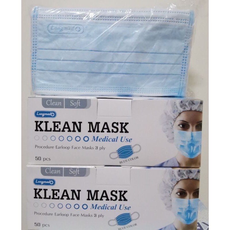 หน้ากากอนามัย Klean Mask สีฟ้า 50 ชิ้น | Shopee Thailand