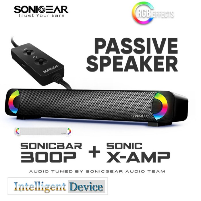 Hitam Sonicgear 12W Passive Speakers 5V SoundBar Brilliant LED Light -300P - แจ็ค 3.5 สีดํา ...