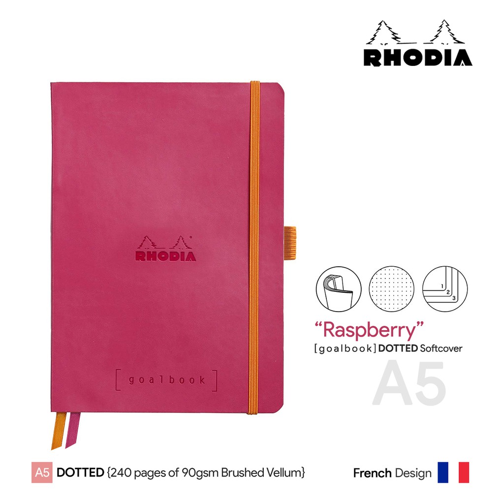 Rhodia Goalbook (A5) Dotted Soft Cover (Raspberry) - สมุดโน๊ตปกอ่อน Rhodia ขนาด A5 ลายจุด สีราส ...