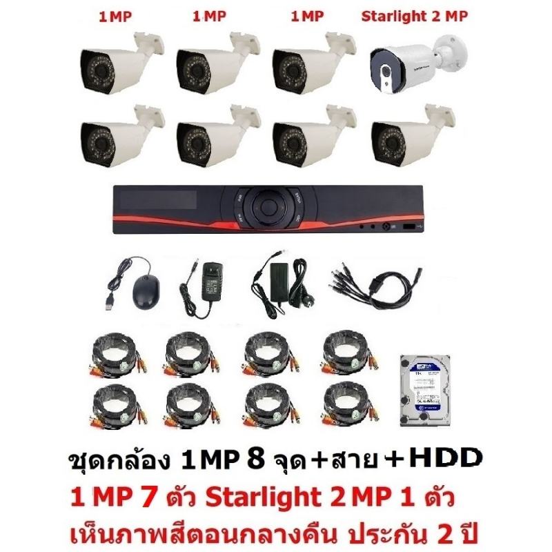 Mastersat ชุดกล้องวงจรปิด CCTV AHD 1 MP 720P 8 จุด มีกล้อง 1 MP 7 ตัว และ กล้อง Starlight 2 MP 4 ...