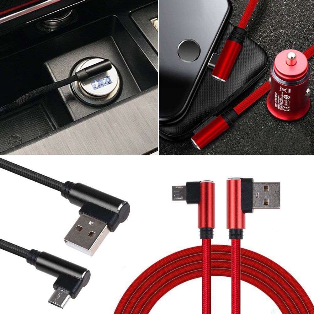 1M 90 Degree Right Angle Micro USB 2.0 Braided Cable Charging & Sync ...