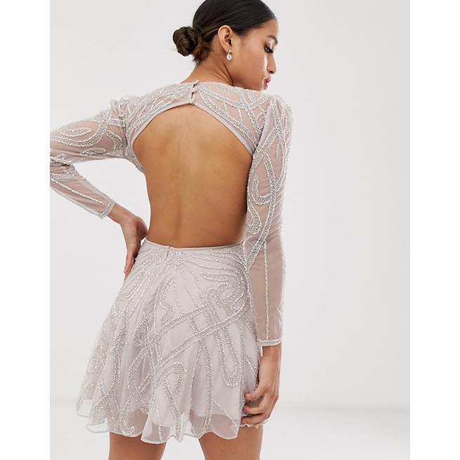ส่งฟรี EMS ชุดเดรสหรูปักเลื่อม แอสซอส ASOS - Crystal Skater Dress สี Lilac UK8 ถูกกว่าเช่า มือ ...