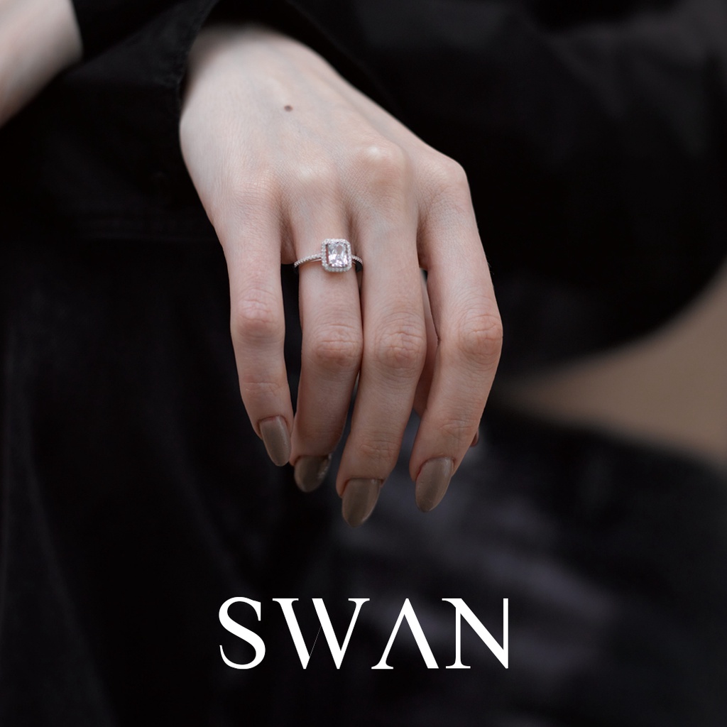 SWAN - Emerald Halo Ring แหวนเงินแท้ ฝังเพชรคิวบิกเซอร์โคเนีย cubic ...