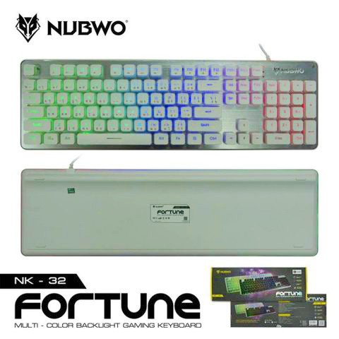 NUBWO NK32 Fortune Gaming Keyboard คีย์บอร์ดเกมมิ่ง มีไฟ LED Rubber Dome Switches สี Silver ...
