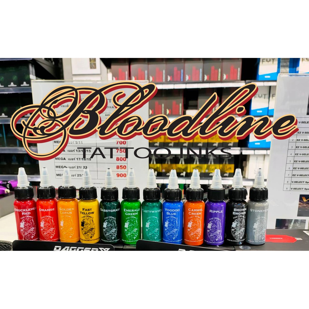 ชุดสี12 เฉด 1 ออนซ์ สีสักหมึกสัก Bloodline Tattoo INK ขนาด 1 ออนซ์ สี ...