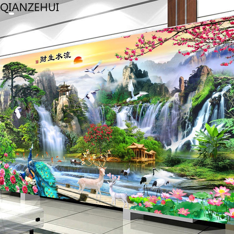 Diy ด้ายฝ้าย 11CT พิมพ์น้ําไหล Rich Cornucopia ห้องนั่งเล่นภูมิทัศน์ ...