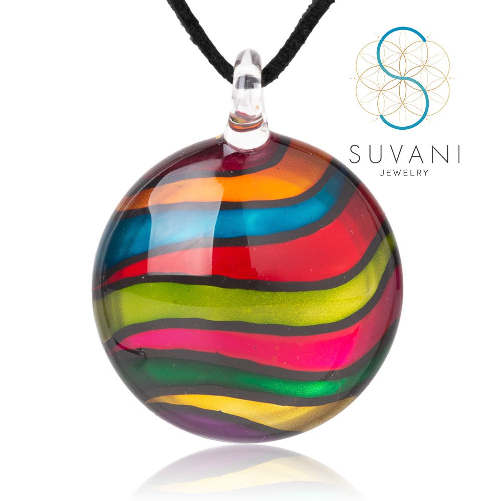 SUVANI จี้แก้วมูราโน่ ลายคลื่ทะเล สีสดใส เป็นงานศิลปะที่วาดด้วยมือ ...