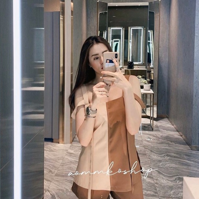 เซทเสื้อกางเกง สีน้ำตาลทูโทน mika brand หาซื้อยากแล้วน้า | Shopee Thailand