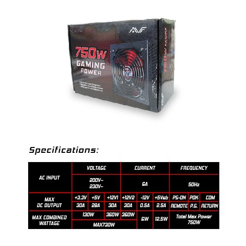 Avf เกียร์เล่นเกม 750W PSU พาวเวอร์ซัพพลาย APS750-F12P | Shopee Thailand