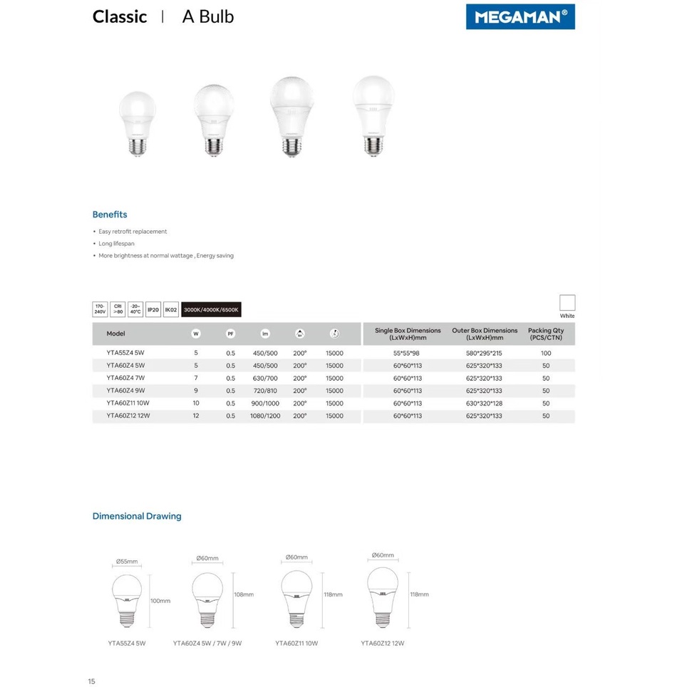 เมกาแมน Megaman หลอดไฟ LED ขั้ว E27 รุ่น A Bulb ขนาด 12W 6500K แสงเดย์ไลท์ | Shopee Thailand
