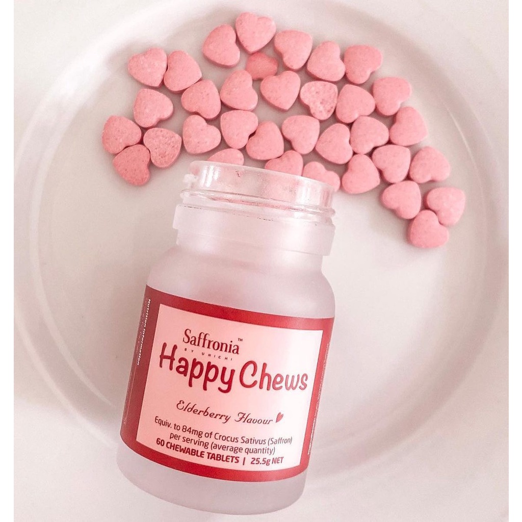 Saffronia Happy Chews วิตามินเคี้ยวเพื่ออารมณ์สุนทรี 60 เม็ดเคี้ยวจาก ...