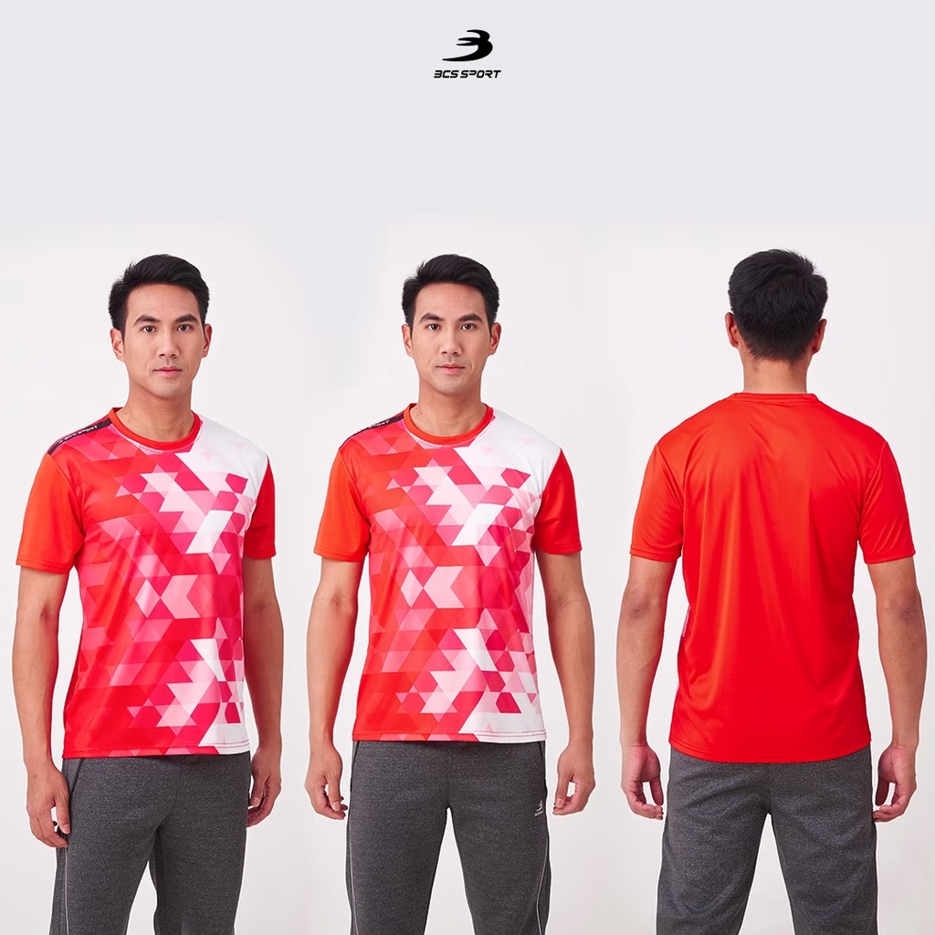 BCS SPORT เสื้อพิมพ์ลาย/กีฬา คอกลม สีแดง UNISEX เนื้อผ้า MICRO PLUS+ มีไซส์เด็กละผู้ใหญ่ รหัส ...