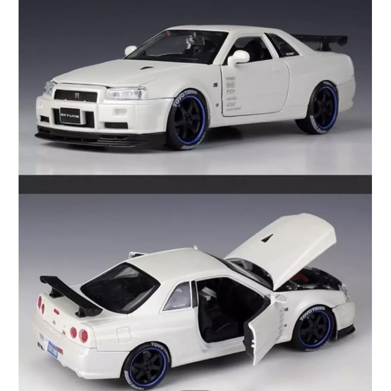 โมเดลรถเหล็กNissan Skyline R34 GT-R สเกล1/24 รายละเอียดสวยประตูข้างและ ...