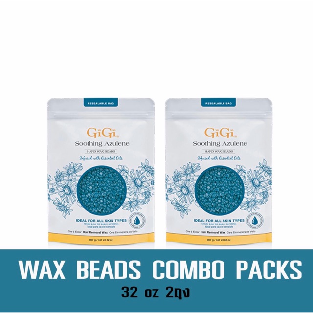 GiGi soothing Azulene Hard Wax Beads Combo set / แว็กซ์แบบเม็ด 32 oz ( 2ถุง ) / GIW0314-2 ...