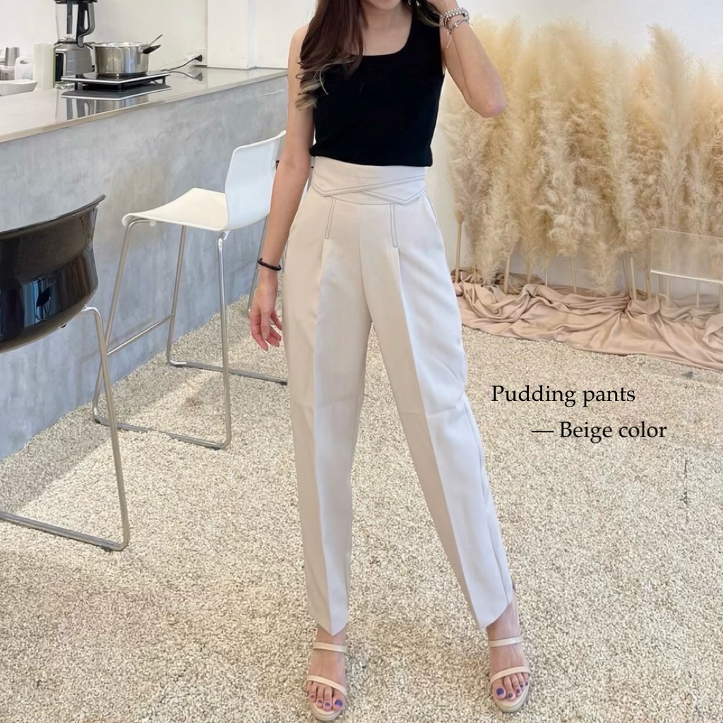 Pudding pants beige color | Shopee Thailand