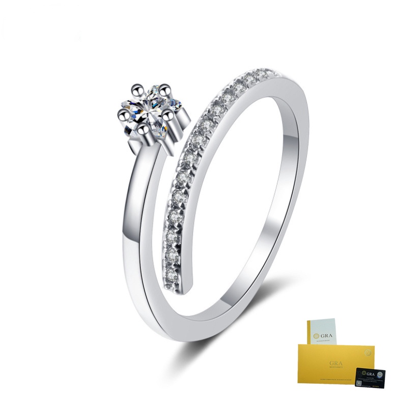 [พร้อมใบรับรอง Gra ] แหวนเพชรโมอิส เงิน S925 ทรงกลม คู่ สีขาว สไตล์เรียบง่าย เครื่องประดับหรูหรา ...