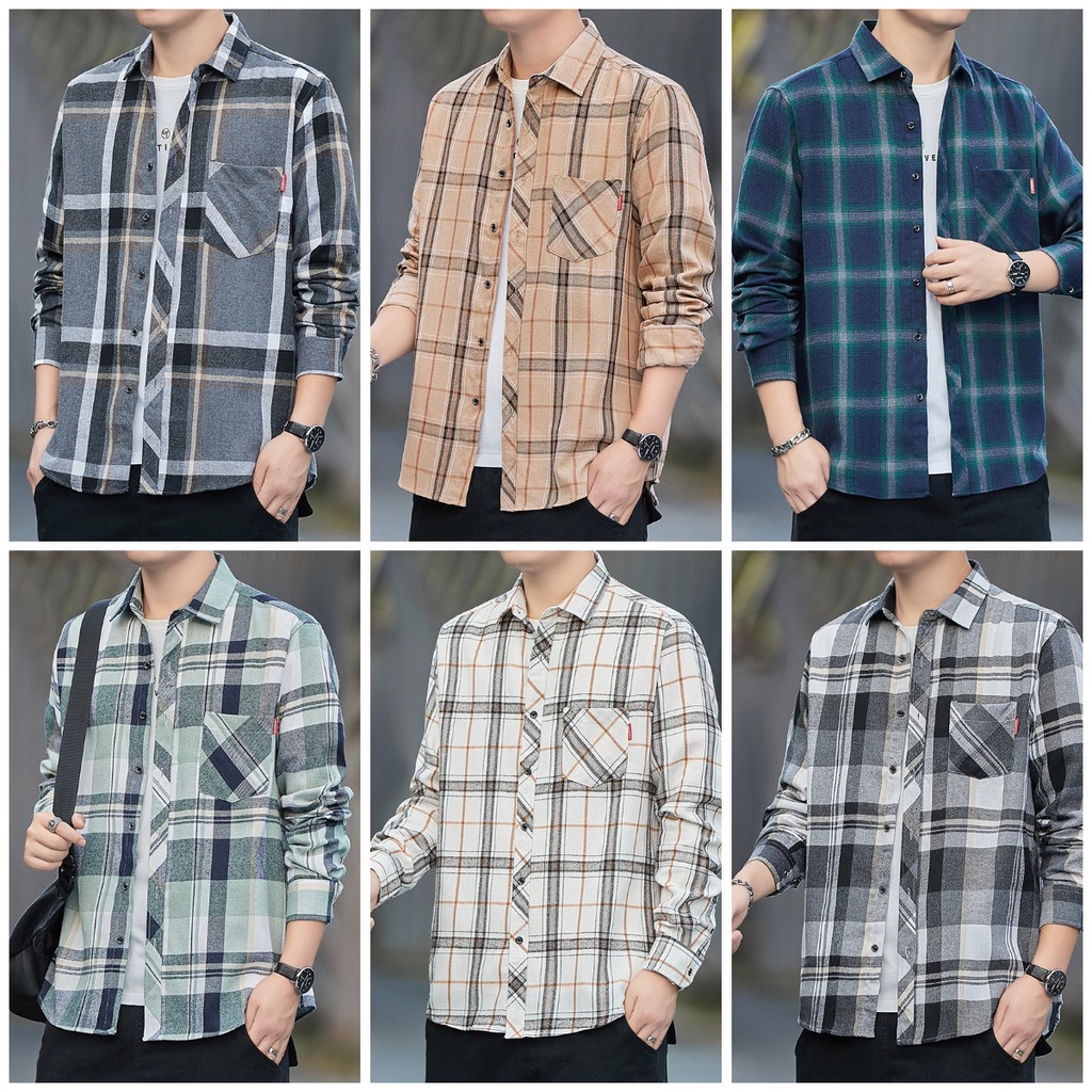 เสื้อเชิ้ตแขนยาว ลายสก๊อต สไตล์เกาหลี แฟชั่นสําหรับผู้ชาย ไซซ์ M - 4XL 2022 | Shopee Thailand