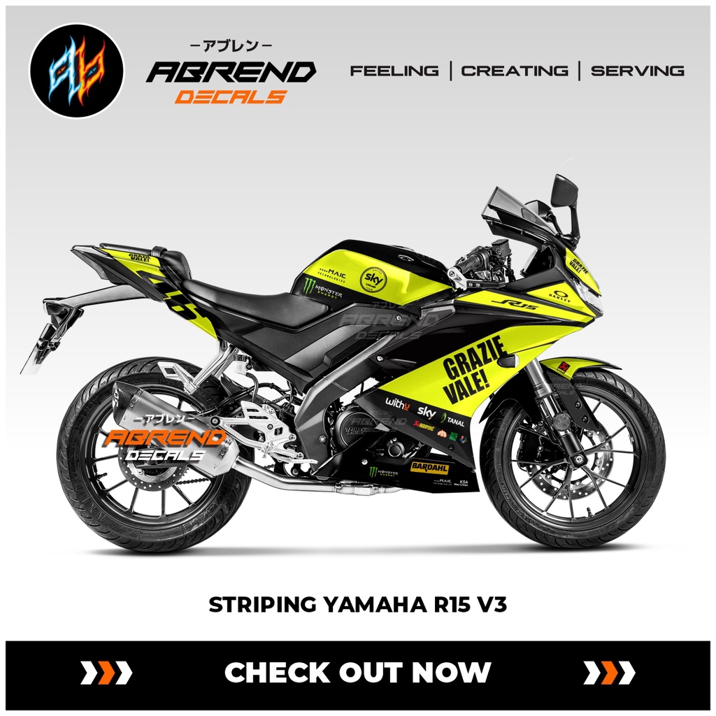 Striping Yamaha R15 V3 Grazie Vale / R15 V3 สติ๊กเกอร์มอเตอร์ไซค์ Custom Rossi Design ...