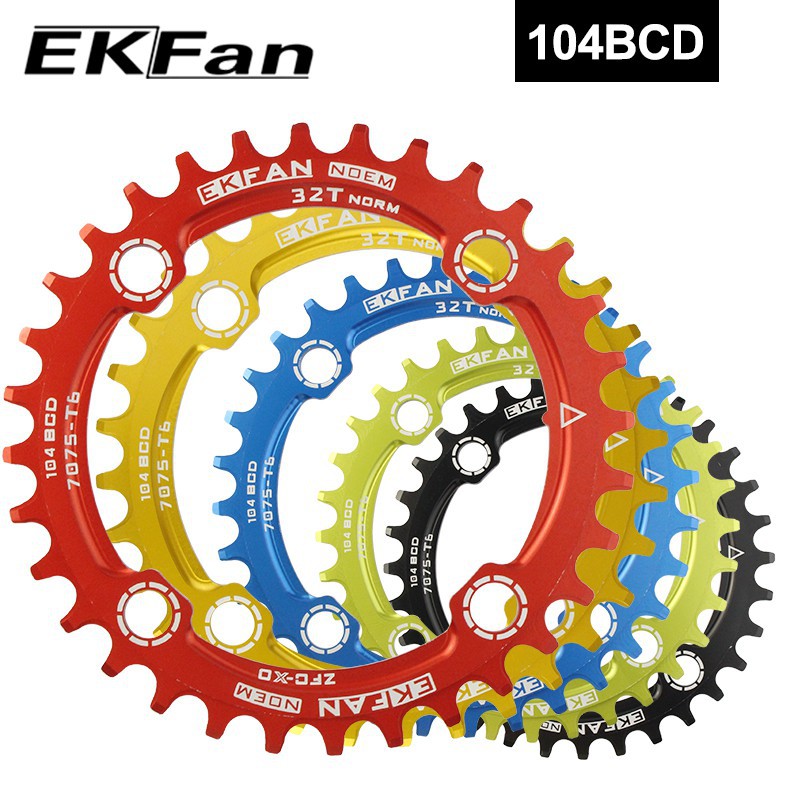 Ekfan 104BCD รอบ Chainwheel 7075-T6 MTB จักรยานวงกลม Crankset แผ่นสีเขียว 32T/34 T/36T รูปไข่ ...