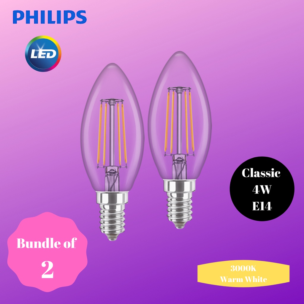 (มัด 2 อัน) Philips LED Classic 4-40W B35 E14 830 เทียน Warm White | Shopee Thailand