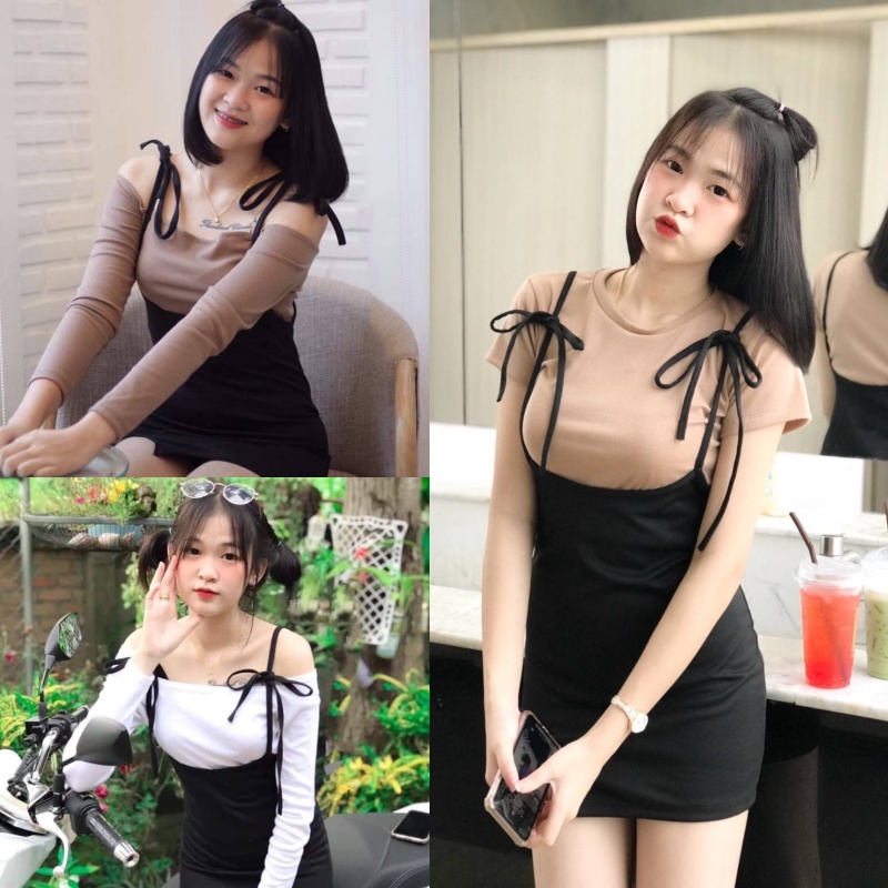 🌈Spinny House🌈 Set ชุดเซต 2ชิ้น เอี๊ยม + เสื้อผ้าไหมพรมร่องเล็ก+กระโปรง ปาดไหล่45 คอกลม45 ...