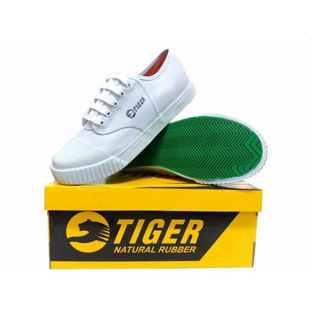 ☌ รองเท้าผ้าใบนักเรียน ไทเกอร์(Tiger) 205 สีน้ำตาล/ดำ/ขาว พื้นเขียว ...