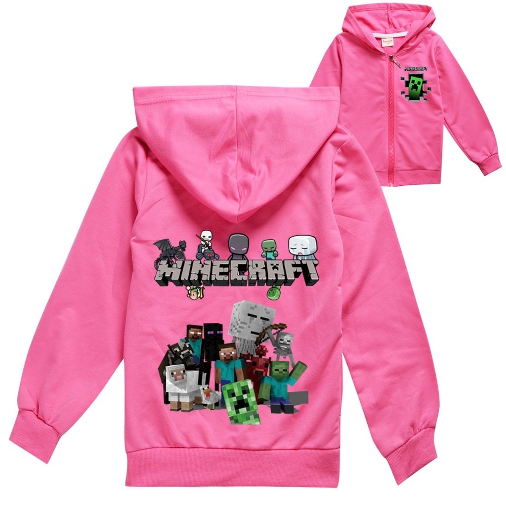 เสื้อแจ็กเก็ตกันหนาว มีฮู้ด มีซิป แขนสั้น ลายการ์ตูน Minecraft สําหรับ ...