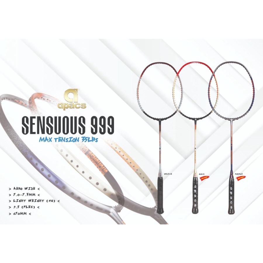 BADMINTON CKET - APACS SENSUOUS RAKET 999 35LBS LOGO UK ORIGINAL 100% ...