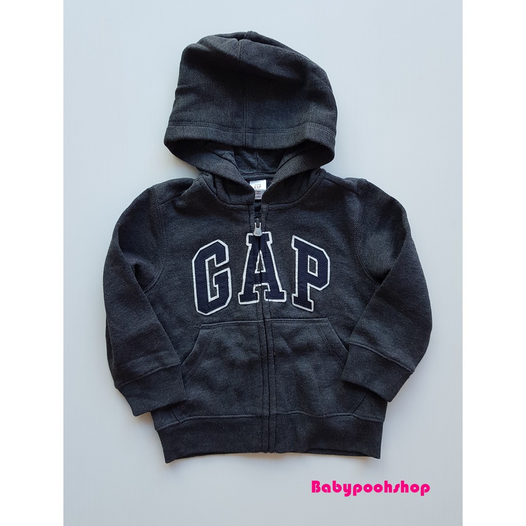 เสื้อเด็ก เสื้อก้นหนาวมีฮูดซิปหน้า โลโก้ GAP สีเทาดำ size : 2y / 3y | Shopee Thailand