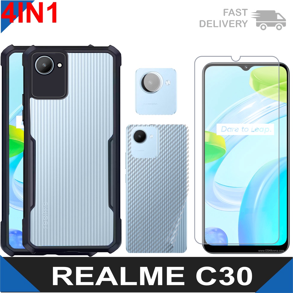 Layer Realme C30 Hard Case 4 in 1 Casing กันกระแทกฟรีหน้าจอกระจกนิรภัย ...