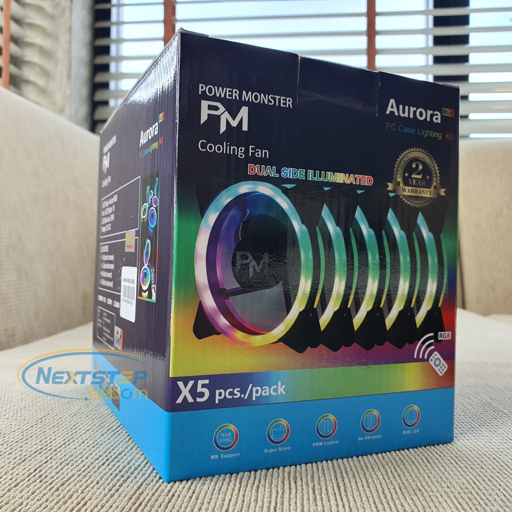 พัดลม ติดเคส Power Monster รุ่น X5 Cooling Fan Aurora RGB พร้อมรีโมท ...