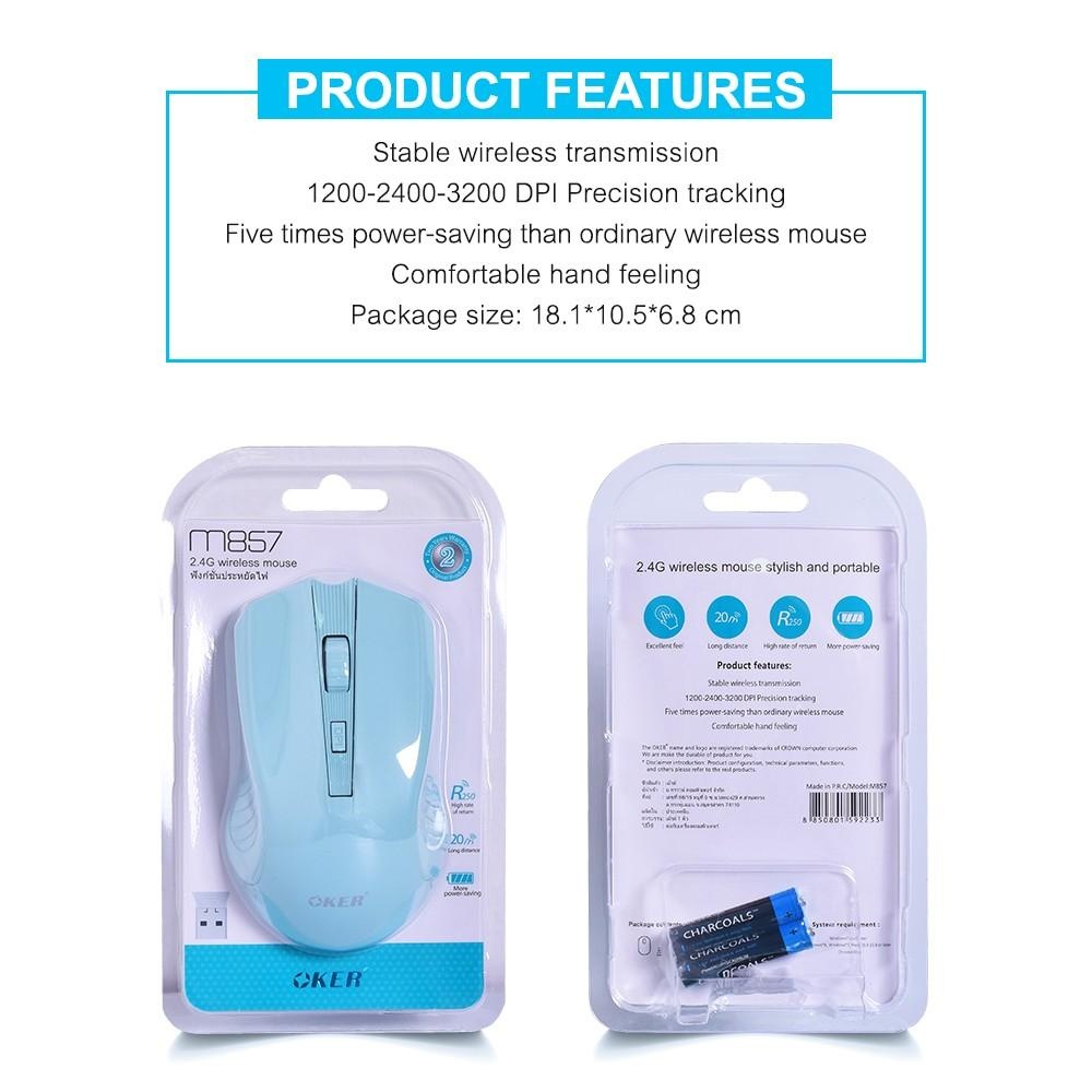เม้าส์ไร้สาย OKER รุ่น M857 2.4G Wireless Mouse เม้าส์ใส่ถ่าน AAA 2 ก้อนแถมมากับตัวเมาส์ ...