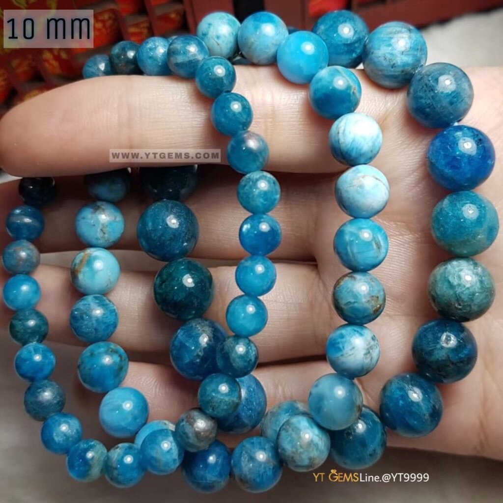 สร้อยข้อมือบลูอพาไทต์ (Blue Apatite) หินแท้ 10 มม. YTG-11213 | Shopee ...