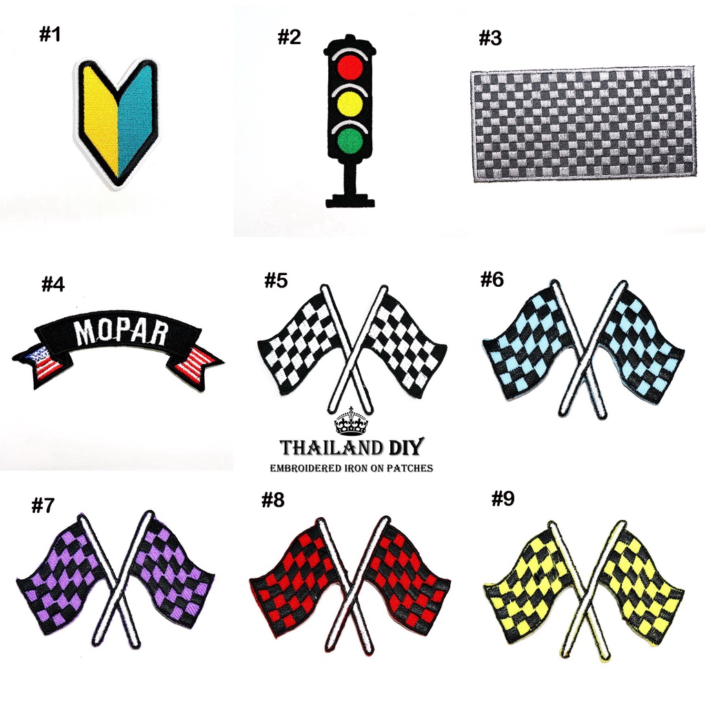 🚗 ตัวรีดติดเสื้อ 🏁 สัญลักษณ์ ธง รถแข่ง ป้ายมือใหม่หัดขับ ญี่ปุ่น Racing Flag Patch งานปัก DIY ...