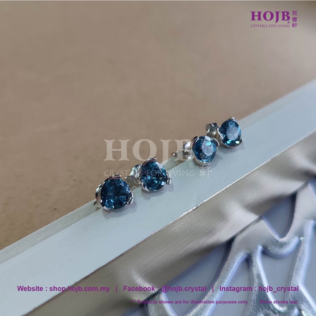 Hojb London Blue Topaz รอบรูปร่าง S925 ต่างหูเงิน 6 มม. 聚宝"形蓝"圆石(蓝牙环)S925银耳สุภาพบุรุษ6 มม. ...
