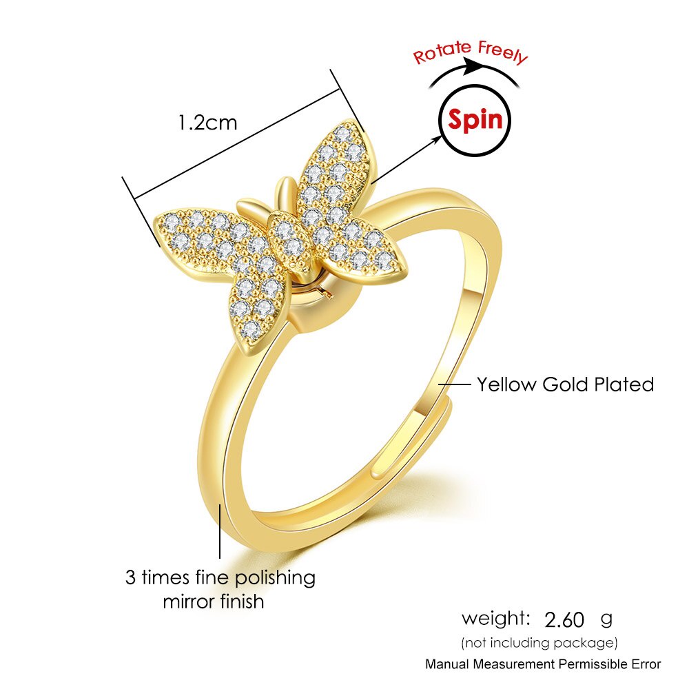 Zhouyang ผีเสื้อความวิตกกังวลแหวนความงามเกาหลีหมุนได้อย่างอิสระหยดน้ำมันแหวนปรับเครื่องประดับ ...