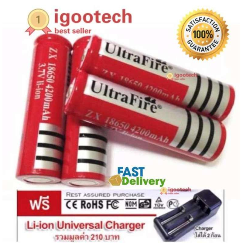 Eco 4ก้อน UltraFire 4200 mAH 18650 Rechargeable lithium Li-ion Battery ...